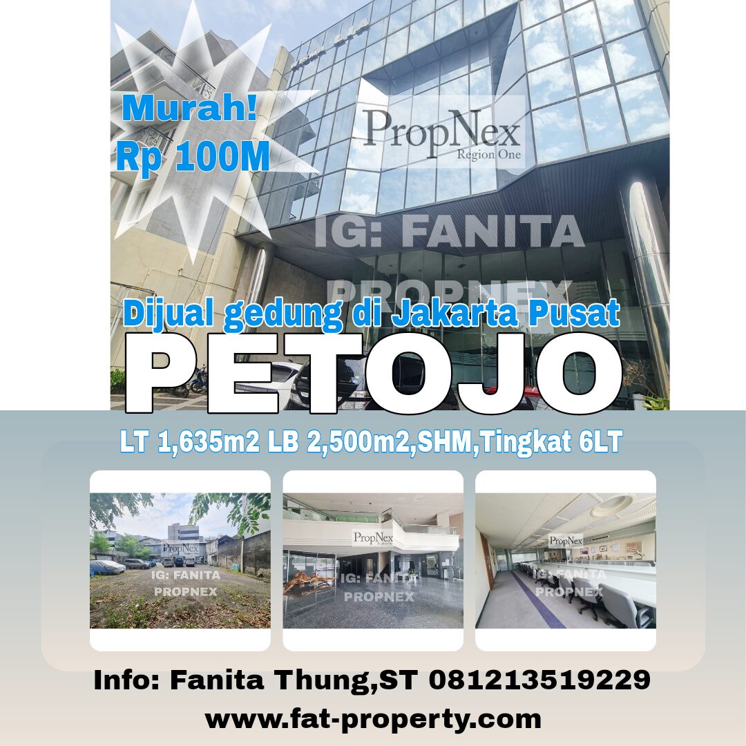 MURAH! Jarang Ada! Dijual Gedung Kantor di Petojo, Jakarta Pusat, LT 1,635 m2, LB 535 m2, Timur ...
